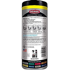 Weiman Stainless Steel Cleaning Wipes [2 Pack] Removes Fingerprints, Residue, Water Marks and Grease From Appliances - Works Great on Refrigerators, Dishwashers, Ovens, Grills and More