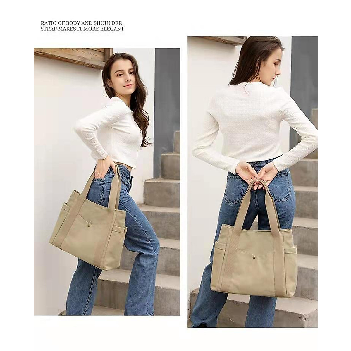 HONGQI Canvas Travel Tote Handbag Shoulder Bags For Men & Women Handbags Canvas Bag for Women, Multi Compartment Tote Purse Bags (Black)