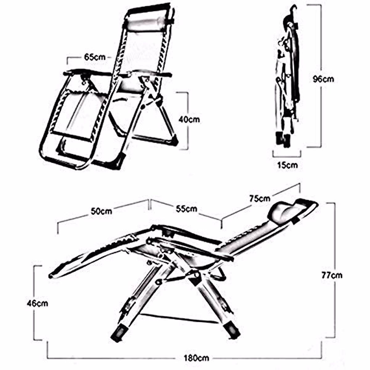 XZGDEN Lightweight Sun Lounger Heavy Duty Zero Gravity Recliner Chair with Cup and Phone Holder, Garden Outdoor Patio Sun Lounger, Folding Reclining Chair Beach Lounger Chair