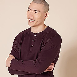 Amazon Essentials Men's Slim-Fit Long-Sleeve Henley Shirt, Burgundy, Large