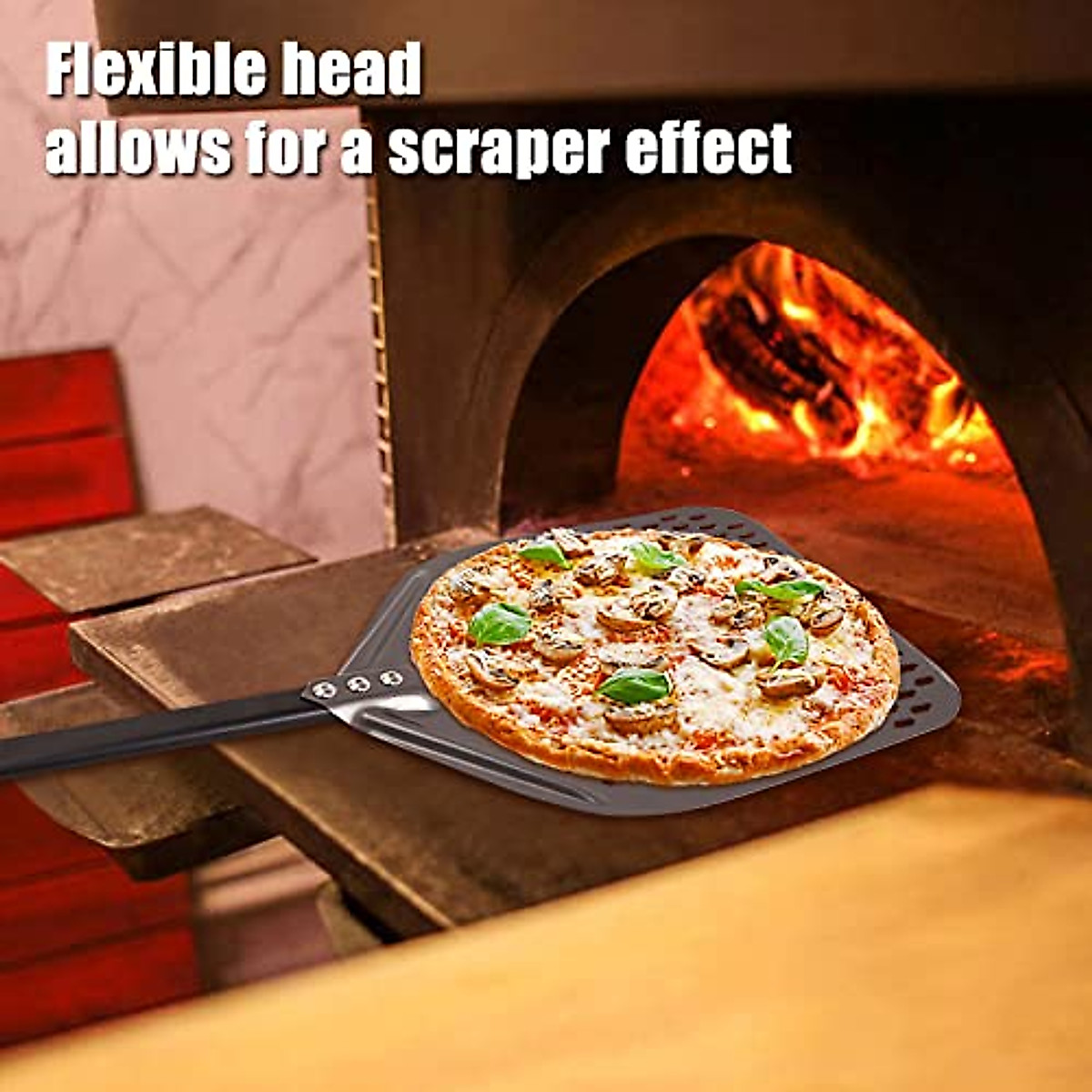 SHANGPEIXUAN PizzaTurning Peel 9 Inch Perforated Pizza Peel and Pizza Brush Ash Rake 4 Piece Wood Fired Commercial Pizza Oven Utensil Kit with 40-Inch Aluminum Handle …