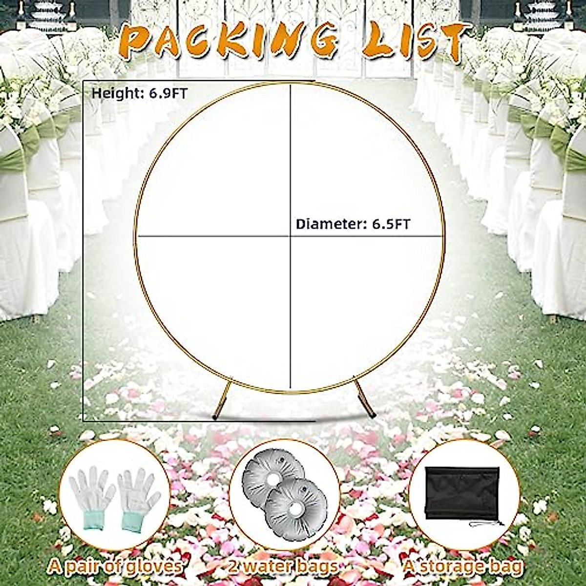 Round Backdrop Stand Circle Arch, 6.5ft Golden Aluminum Balloon Arch Kit for Party Decoration Wedding Arch Flower Ring Stand Harfirbe