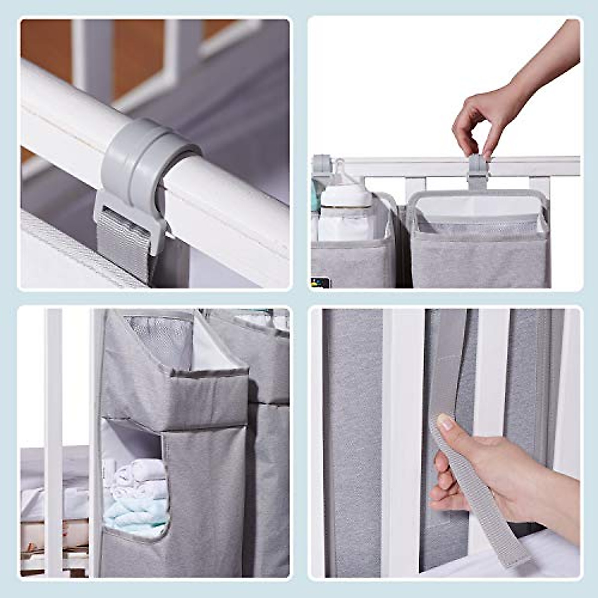SUNVENO 3-in-1 Detachable Changing Table Diaper Organizer, Crib Hanging Diaper Organizer for Baby Essentials Storage, Grey