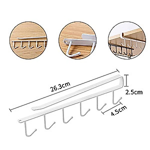 UgyDuky 2 Pack Multi-Function Under The Closet Hanging Organizer Insert Hanging Hanger Hook 12 Mugs Hooks Under Shelf Cupboard Shelf Wardrobe Coffee Cups Holder for Bar Kitchen Utensils (White)