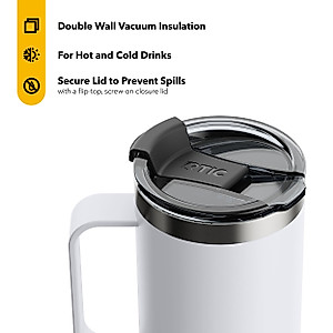 RTIC 20 oz Coffee Travel Mug with Lid and Handle, Stainless Steel Vacuum-Insulated Mugs, Leak, Spill Proof, Hot Beverage and Cold, Portable Thermal Tumbler Cup for Car, Camping, White