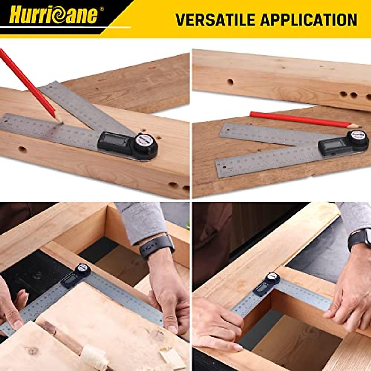 HURRICANE Digital Angle Finder Protractor, 2 In 1 Digital Level and Angle Gauge, 7 Inch / 200mm Stainless Steel Measuring Ruler with Large LCD Display for Woodworking, Crown Molding and Daily Use