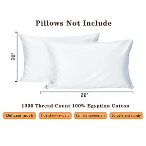 1000 Thread Count 100% Egyptian Cotton Pillowcases for Sleeping,Satin Pattern White, Envelope Closure Pillowcase Silk Soft Bed Pillow Cover(2 Pcs Standard 20"x26", White)…