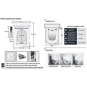 Square Smart Toilet Seat Drying and Deodorizing Toilet Bidet Seat, Suitable for Square White Seat, Warm Air Drying, Stainless Steel Nozzle