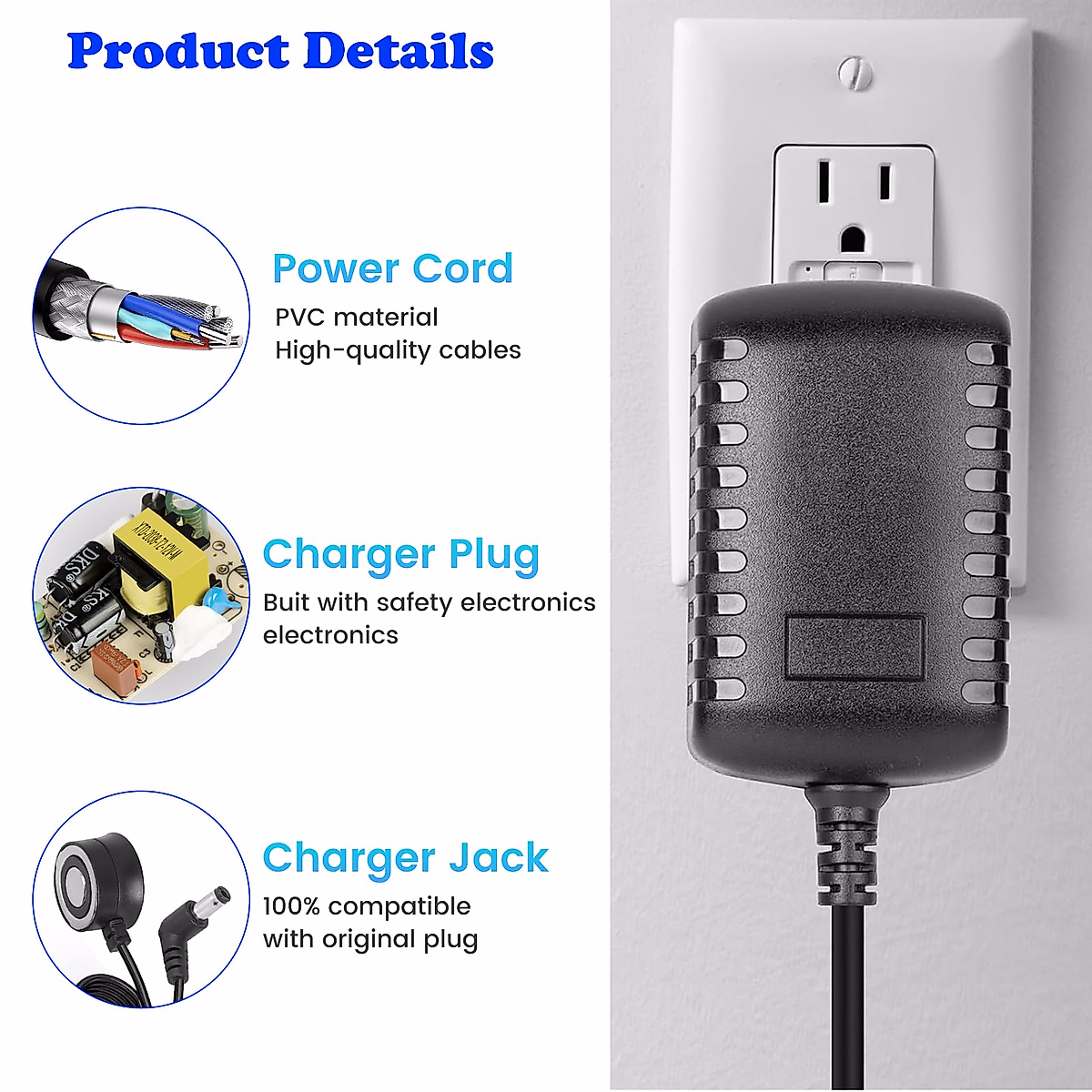 Replacement for Shark Vacmop Charger Compatible with Shark VM252 VM251 VM252C QM250 VM200 VM200C VC200 UM205 VC205 Hard Floor Vacuum Mop Charger