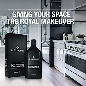 GlassGuard Glass Restoration Stain Remover to Clean Shower Doors | Glass Cleaner for Hard Water Stains, Water Spot, Soap Scum & Limescale | Tile & Bathtub Spot Cleaner with A Scouring Pad | 250ML