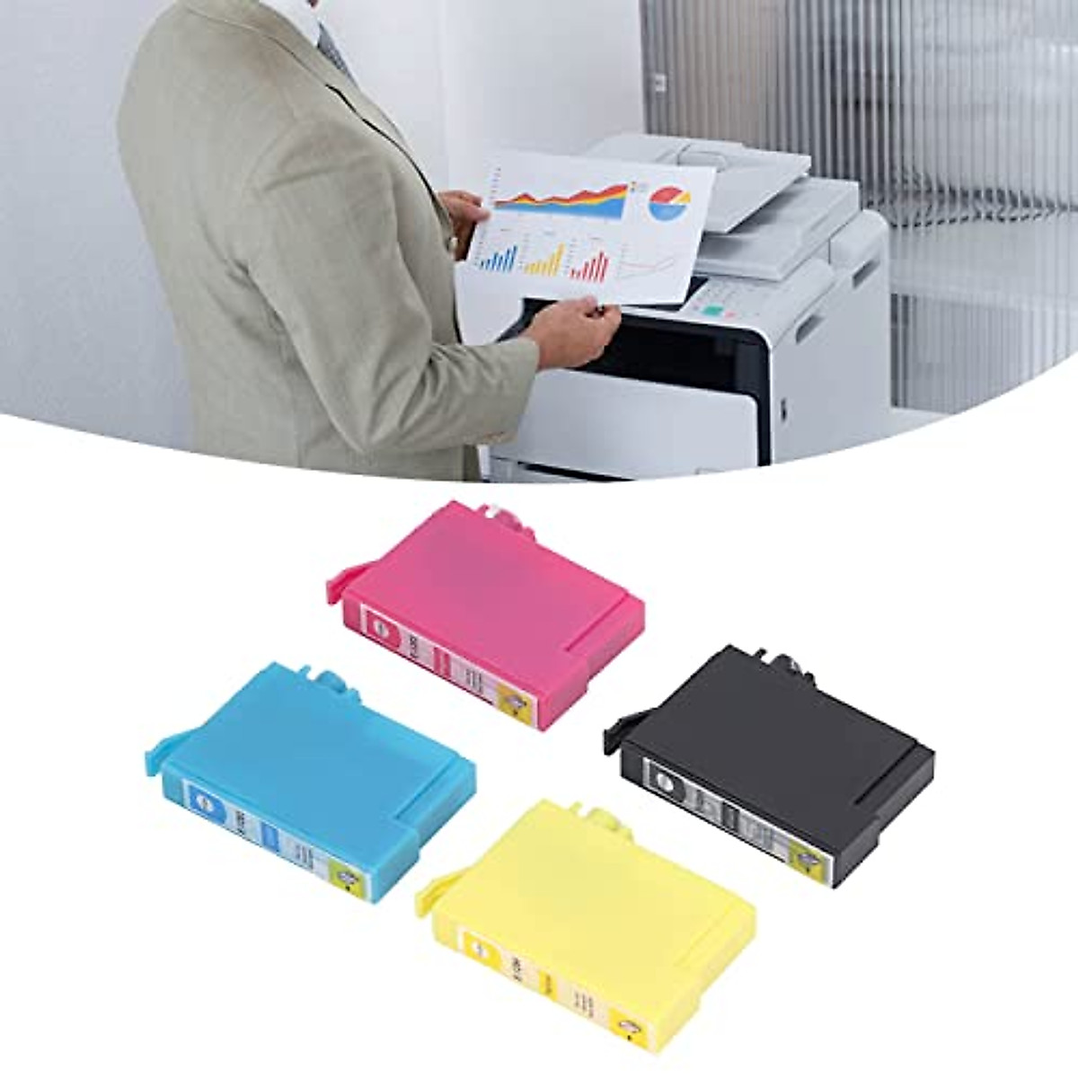Hilitand 4Pcs Printer Cartridge Print Cartridge with Ink Simple Installation Printing Ink Cartridge for Office Print Photos, Test Papers, Documents