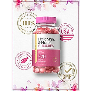 Carlyle Hair, Skin and Nails Gummies | 220 Count | Fruit Flavor Gummy Vitamins | with Biotin | Non-GMO, Gluten Free