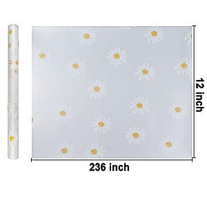 Shelf Liners for Kitchen Cabinet, Waterproof Drawer Liner for Bathroom, Refragerator Mats Sink Liner No Slip Cupboard Mats Non Adhesive EVA Place Mats Roll - Clear Daisy 12"×236.2"