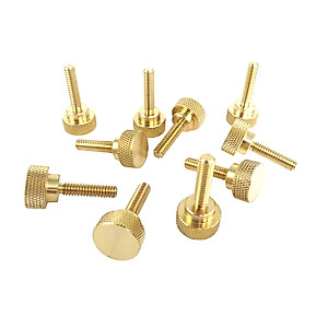 10 Pack 1/4-20 x 1 Inch Threads Solid Brass Diamond Knurled Thumb Screws Knobs with Straight Shoulders Right-Hand Threads SAE Flat Tip Uncoated (1/4-20 x 1 inch Long Threads)