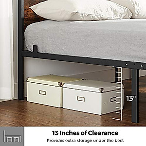 VASAGLE Full Size Metal Bed Frame with Headboard, No Box Spring Needed Platform Bed, Under-Bed Storage, Industrial Style, Rustic Brown and Black URMB912B01