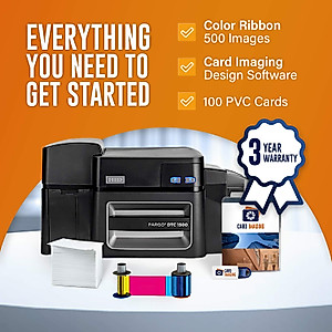 Fargo DTC1500 Single Side ID Card Printer & Supplies Bundle with Card Imaging Software 51400