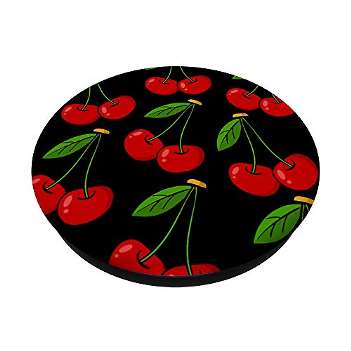 Cherry Cherries Pattern On Black Background Cute For Girls PopSockets PopGrip: Swappable Grip for Phones & Tablets