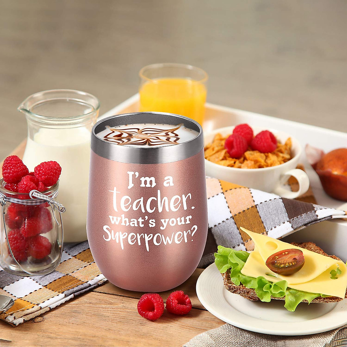 Lifecapido Teacher's Day Idea for Teacher Professor Women, Wine Tumbler with Lid and Straw, I'm A Teacher Stainless Steel Wine Tumbler Funny Teacher Appreciation Idea(12 Oz, Rose Gold)