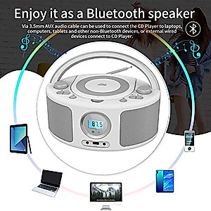 CD Radio Portable CD Player Boombox with Bluetooth,FM Radio, USB Input and 3.5mm AUX Headphone Jack,CD-R/CD-RW/MP3/WMA Playback,AC/Battery Powered(WTB-791)