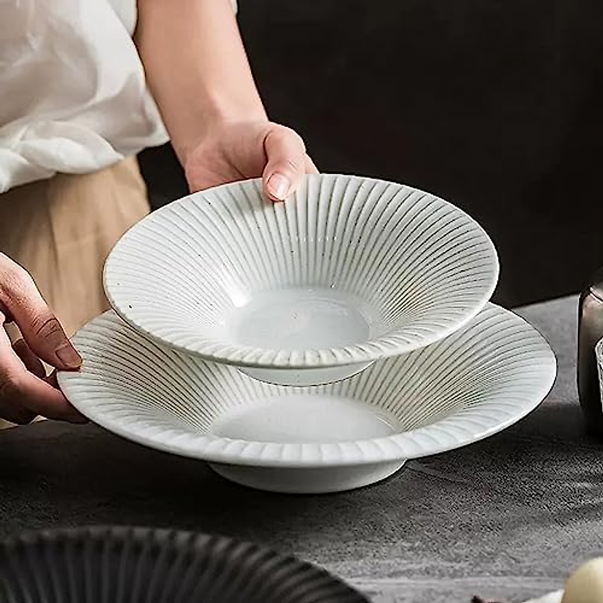 Salad Fruit Bowl Japanese-style Household Ramen Large Soup Bowl Deep Plate Ceramic Fruit Salad Bowl Dessert Bowl Tableware Ramen Bowl (Color : A, Size : Medium)