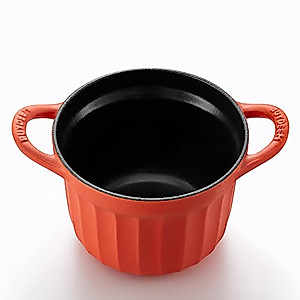 BUYDEEM 1.9 Quart Enameled Dutch Oven, Pleated Cast Iron Dutch Oven with Lid, Extra-Wide Handle, and 18/8 Stainless Steel Knob, Oven Safe up to 446 °F, for Cooking and Serving