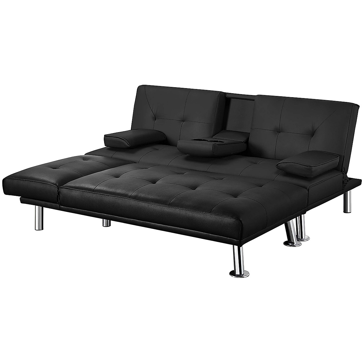 Yaheetech Faux Leather Sectional Sofa Couch Sectional Living Room Furniture Set Convertible Futon Sofa Beds with Chaise Lounge Black