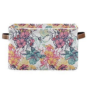 ALAZAElegant Rose Flower Storage Basket Rectangle Collapsible Storage Bins with Handles Durable Canvas Toy Basket Organizer Bin for Shelf Closet Bedroom Home Office,Pack 2