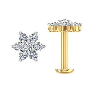 0.15 Carat 7-Stone Cluster Diamond Nose Pin Stud in 18K Yellow Gold