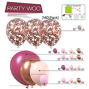 PartyWoo Dusty Rose Balloon Arch Kit, 140 pcs Pink Balloon Garland Kit, Rose Gold Balloons, Metallic Balloons for Dusty Pink Birthday Decorations Women, Bridal Shower, Wedding, Bachelorette Party