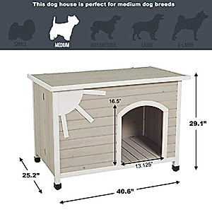 MidWest Homes for Pets Eilio Folding Outdoor Wood Dog House, No Tools Required for Assembly | Dog House Ideal for Medium Dog Breeds, Beige (12EWDH-M)