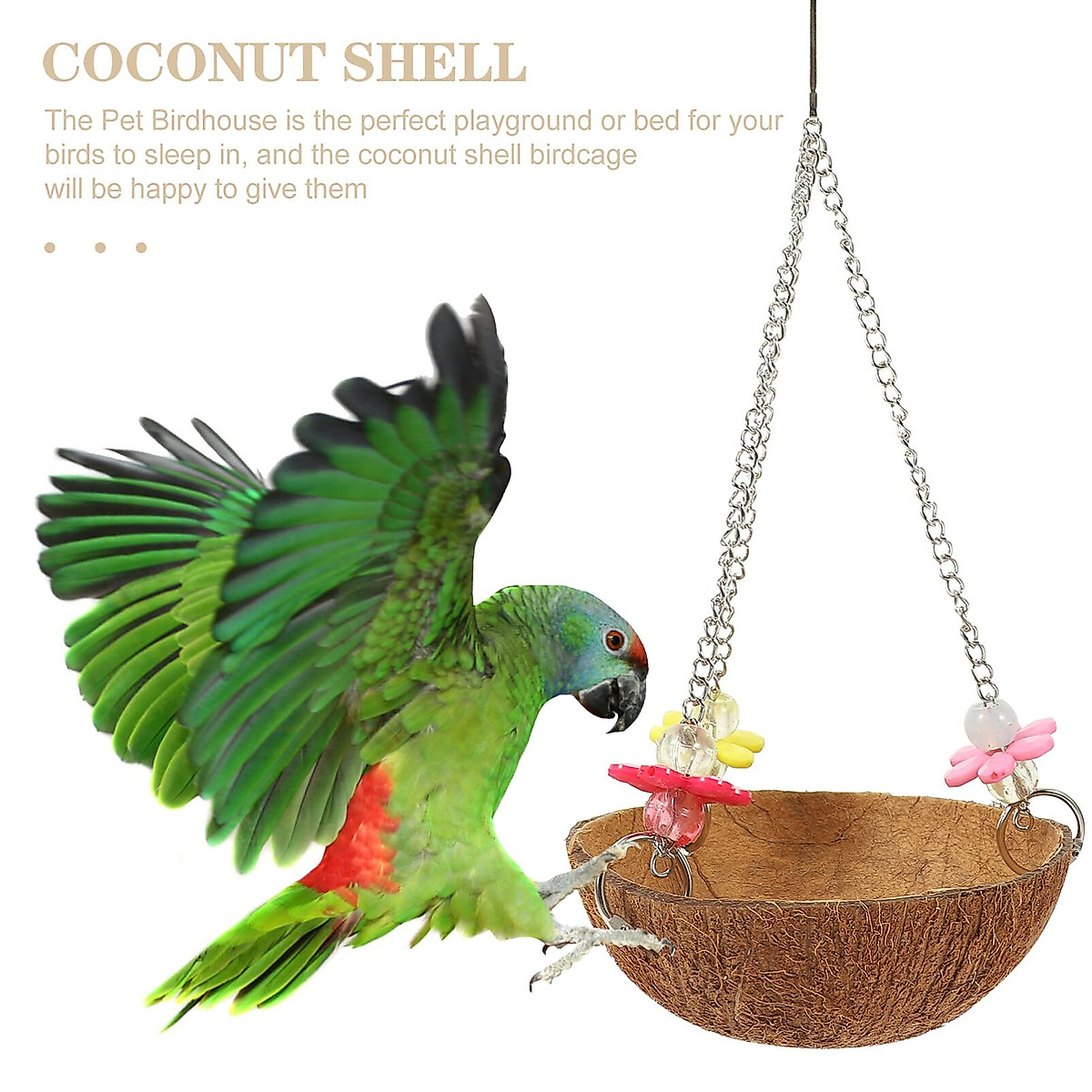 ULTECHNOVO Hammock Swing Natural Coconut Bird Hide Nest Hut House Coconut Shell Breeding Bird Nest Coconut Fiber Hanging Birdhouse Cage Habitats Decor for Pet Parrot Parakeet
