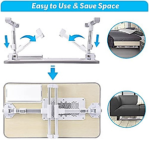 Slendor Laptop Desk Adjustable Laptop Stand Foldable Bed Table Portable Lap Desk Folding Notebook Stand Reading and Writing Holder Breakfast Tray with Drawer and Cooling Fan for Couch Sofa Floor