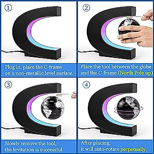 JOWHOL Magnetic Floating Globe with LED Lights, Perpetual Auto-Rotating, 3.3 inch Levitating Globe, Gift for Men Father Boys & Girls, Desk Tech Gadget Decor for Office/Home (Black)