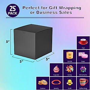 Ueznea Black Gift Wrap Boxes 5x5x5” (25 Pack) Kraft Paper Boxes for Small Business, Birthday Party Favors, Christmas Ornaments, Bridal Shower, Cupcake, Treat, Craft, Mugs, Candle Boxes