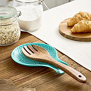 MIKIGEY Ceramic Spoon Rest, 7.48 Inches Spoon Holder for Kitchen Counter, Kitchen Accessories, Dishwasher Safe, Turquoise