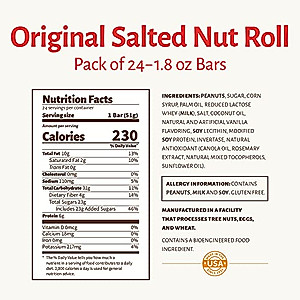 Pearson's Original Salted Nut Roll | Peanut, Caramel, Nougat Candy | 24 Full- Size Candy Bars |Bulk, Individually Wrapped