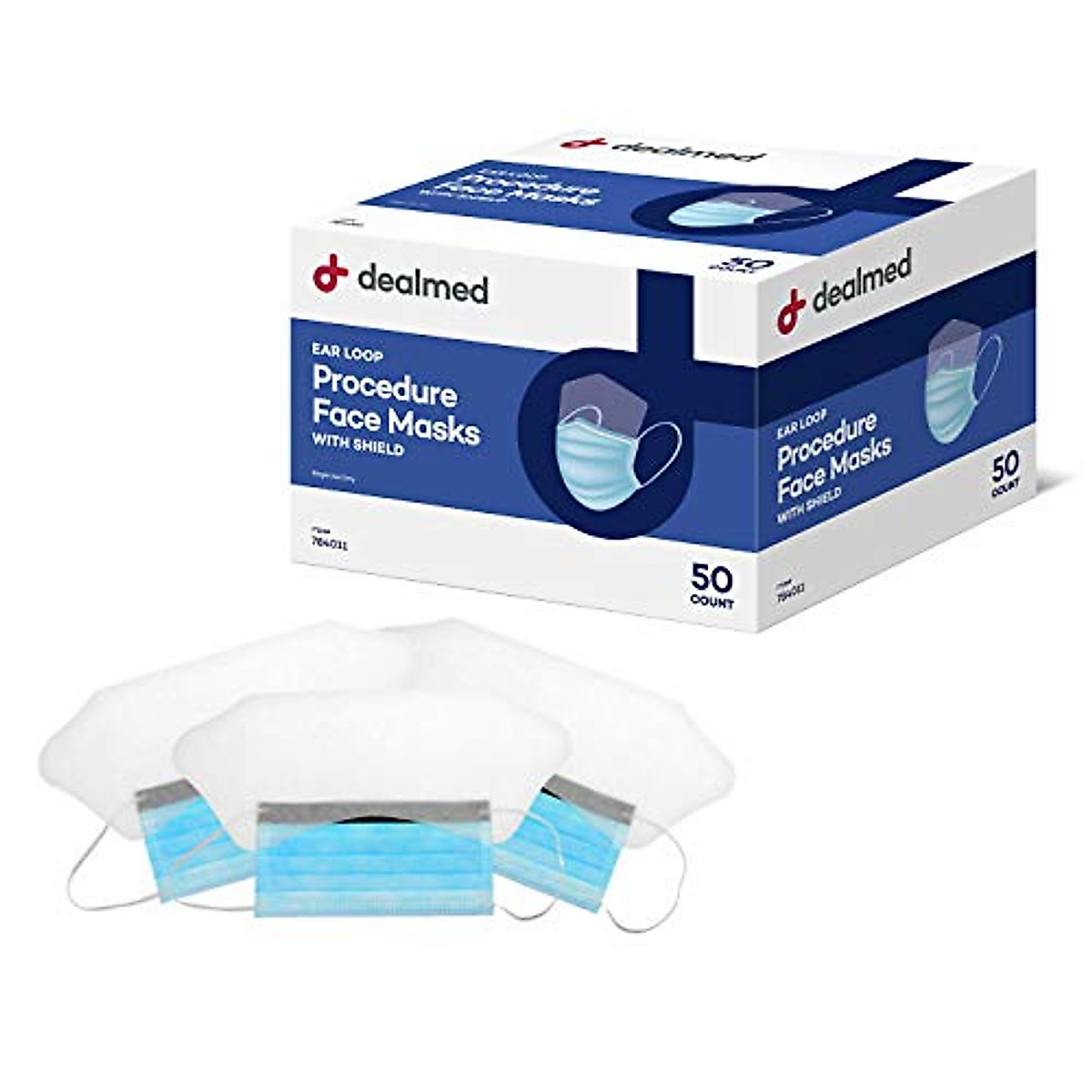 Dealmed Face Masks with Ear Loops and Eye Shield - 50 Count (Pack of 1) Disposable Face Masks Perfect for Hospitals, Medical Facilities, Food Services and More