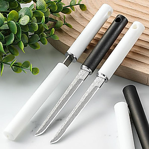 2 Pcs Fruit Knife with Sheath,Fixed Blade Knife with Sheath, Sharp Paring Knife for Home Using, Outdoor Camping, Fishing, Hunting, Black and White