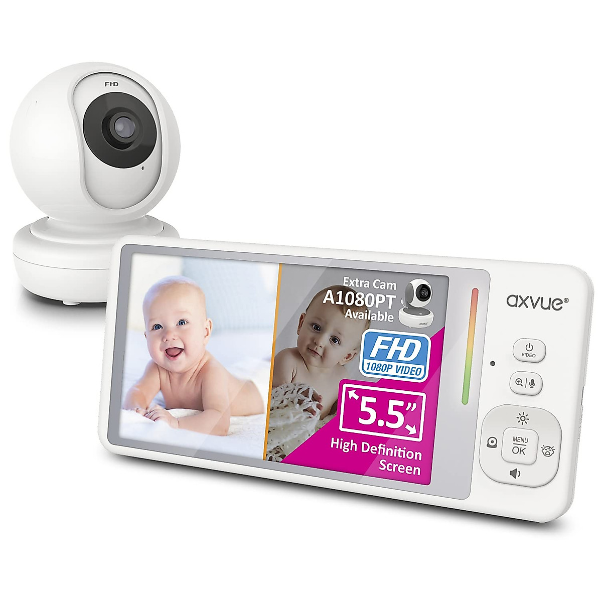 Video Baby Monitor,1080P Full HD Ultra clear image quality,5.5" IPS Screen Monitor,Pan Tilt Camera,Range up to 1000ft,22h Battery Life, 2-Way Talk,Split Screen,Night Vision,Temperature Monitor,No WiFi