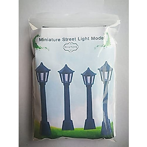 10pcs Mini Miniature Street Light Model, Railway Train Post Lamps, Black Lamp Outdoor Pathway Lantern Post for Dollhouse Decoration Micro Landscape Fairy Garden Lighting Accessories, Black