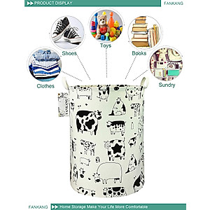FANKANG Storage Basket, Nursery Hamper Canvas Laundry Basket Foldable with Waterproof PE Coating Large Storage Baskets for Kids Boys and Girls, Office, Bedroom, Clothes,Toys（Cows）