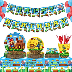 2 Pcs Mario Party Tablecloth,87" x 51" Game Rectangular Plastic Table Covers, Super Brothers Mario Theme Party Birthday Party Decorations Supplies
