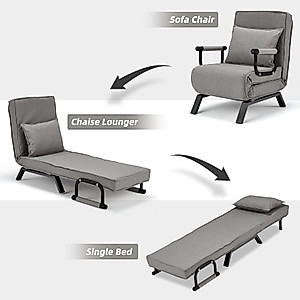 Hupmad Convertible Bed Sleeper Chair,Tri-fold Upholstered Armchair Sleeper with Pillow,Folding Leisure Chaise Lounge Couch with 6 Angle Adjustable Backrest,Single Lazy Bed for Office Apartment