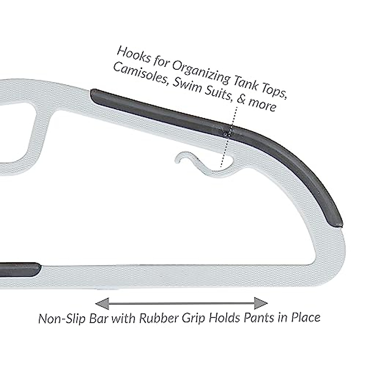 Simplify 8 Pack Ultimate Hanger | S-Shape Collar Saver | Ultra-Thin | Non-Slip | Accessory Bar | Belts | Scarves | Ties | Tank Top | Closet Organization | White