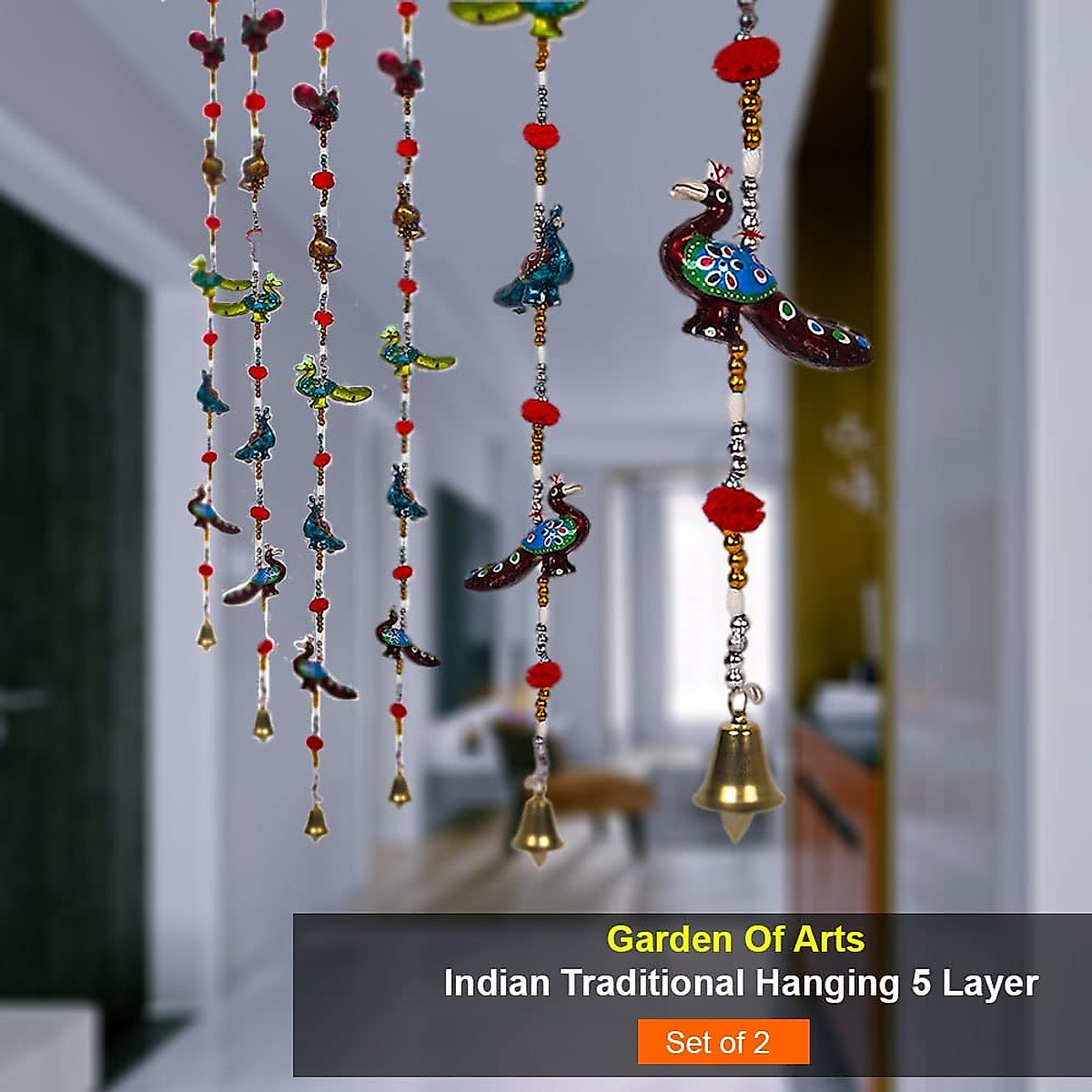 Garden Of Arts Indian Traditional Hanging 5 Layer Door Hanging, Wall Hanging, Decorative Hanging of 28 Inches Set of 2