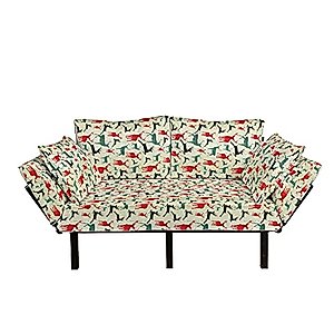 Ambesonne Deer Futon Couch, Winter Season Animal Silhouettes in Various Stances Jumping Standing Running Wooden, Daybed with Metal Frame Upholstered Sofa for Living Dorm, Loveseat, Multicolor
