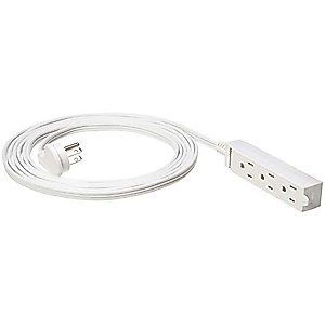 Amazon Basics 12-Foot 3-Prong Indoor Extension Cord Power Strip - Flat Plug, Grounded - 13 Amps, 1625 Watts, 125 VAC - 2-Pack, White