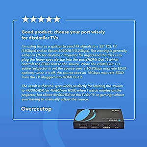 OREI UltraHD 4K @ 60 Hz 1 X 2 HDMI Splitter 1 in 2 Out 2 Port 2: 8-Bit - HDMI 2.0, HDCP 2.0, 18 Gbps, EDID, Duplicate / Mirror 4K Screens - UHDS-102