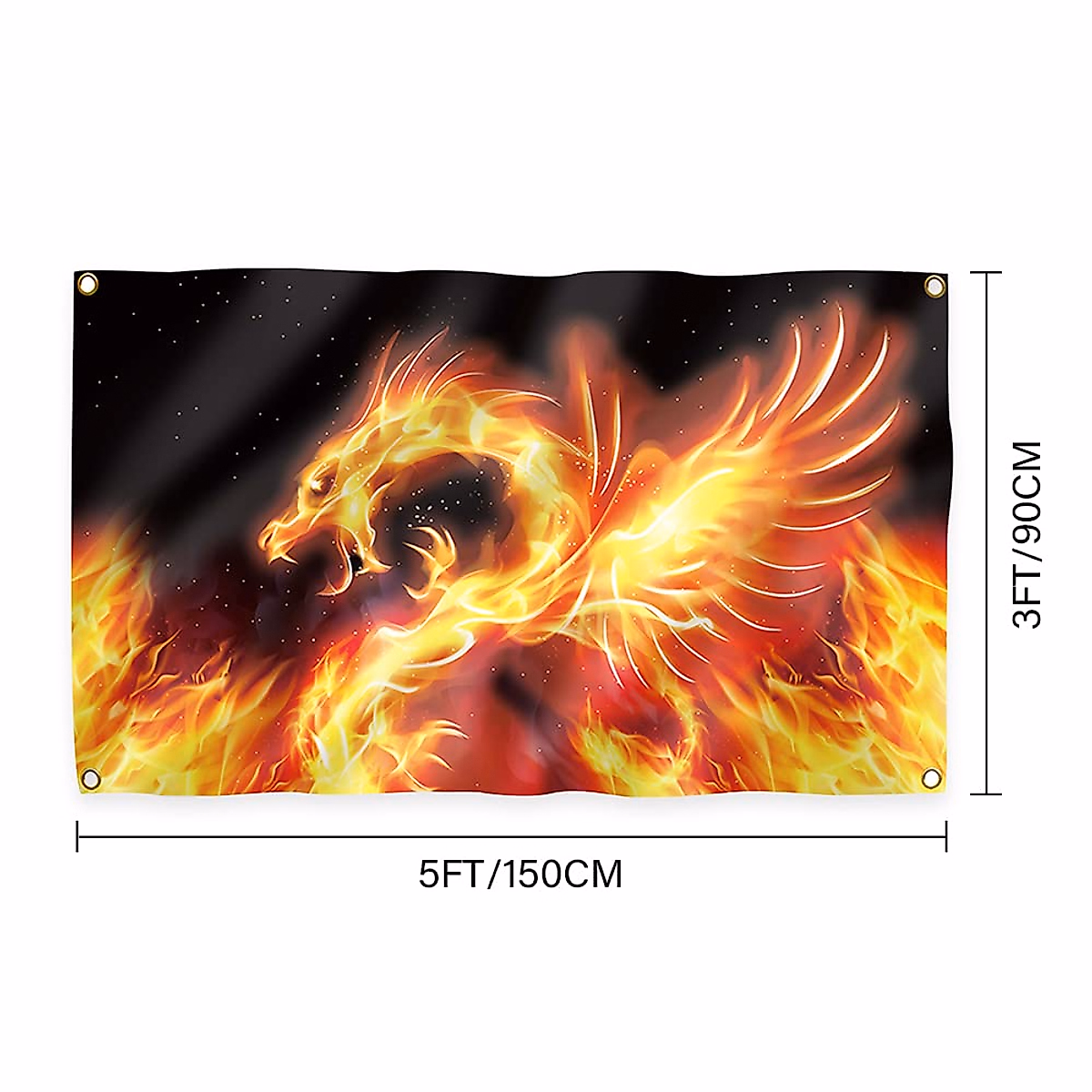 Fiery Dragon 3X5 Flag，Funny Poster Wall Flag, Four Brass Grommets, Polyester Material, Suitable For Decorating Your Living Room,Bedroom, Garage.