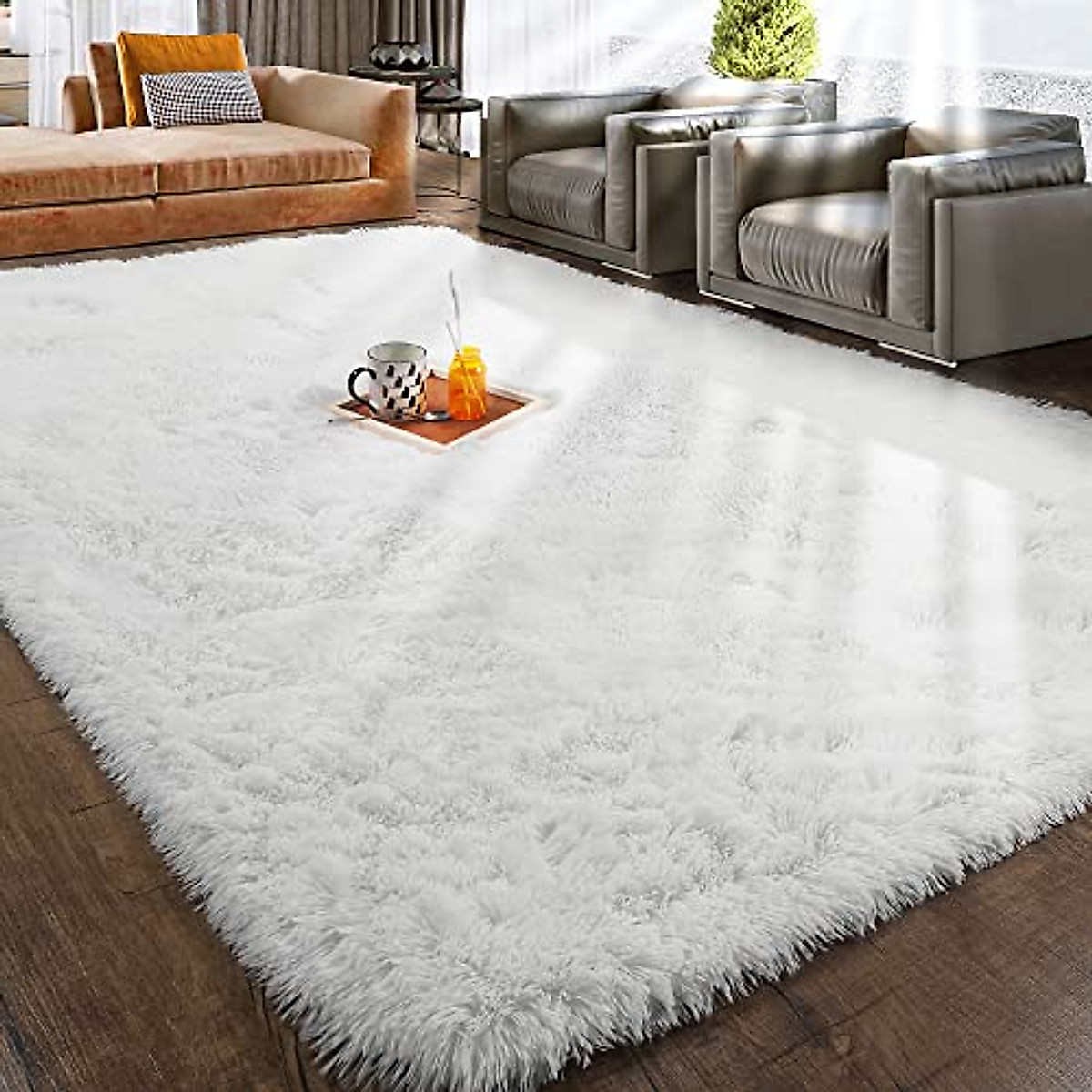 RUGTUDER Soft Area Rugs for Bedroom, 4x6 Feet, Fluffy Rug, Shag Carpet for Living Room Decor, Fuzzy Rug for Kids Baby Nursery Room, Furry Throw Rug for Girls Boys Dorm Room, Anti-Slip Rug, White